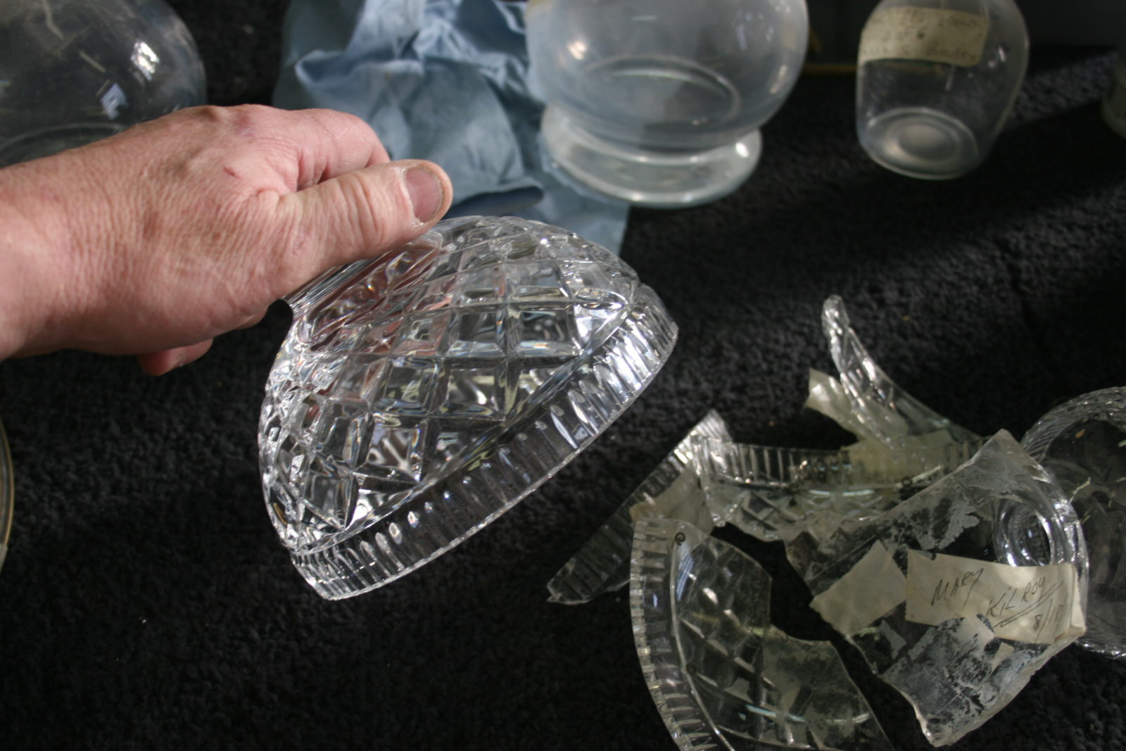 Crystal repair broken antique glass bobeche | Bruening Glass Works